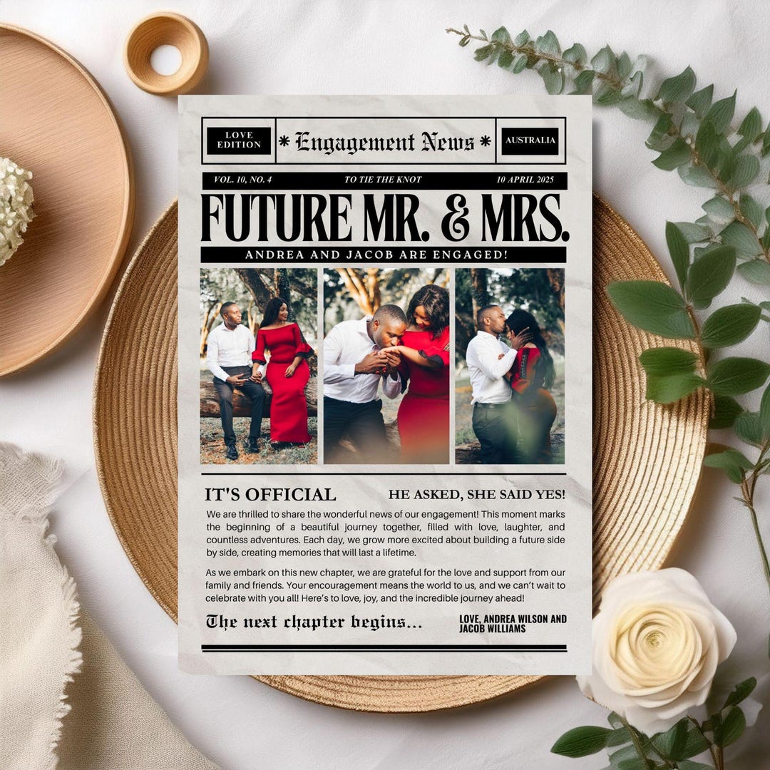 Engagement Newspaper Template, Engagement Photo Announcement Card ...