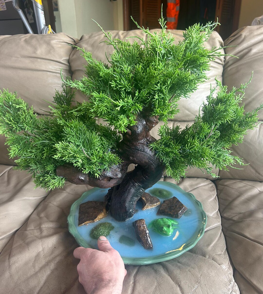 Large Artificial Juniper Bonsai Tree Faux Plant Decor Statue in Pot ...