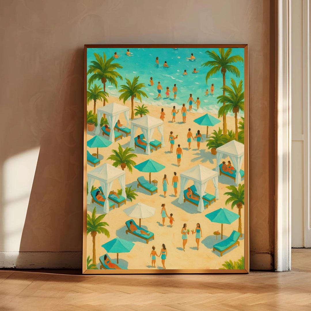 Retro Luxury Coastal Resort Beach Art Print | Relaxing Ocean Wall Decor ...