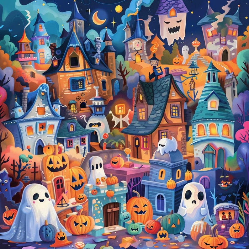 24 Spooky Halloween Clipart Digital Download, Ghost Haunted House Scene ...