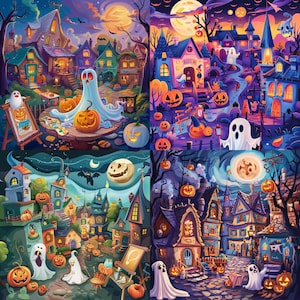 24 Spooky Halloween Clipart Digital Download, Ghost Haunted House Scene ...