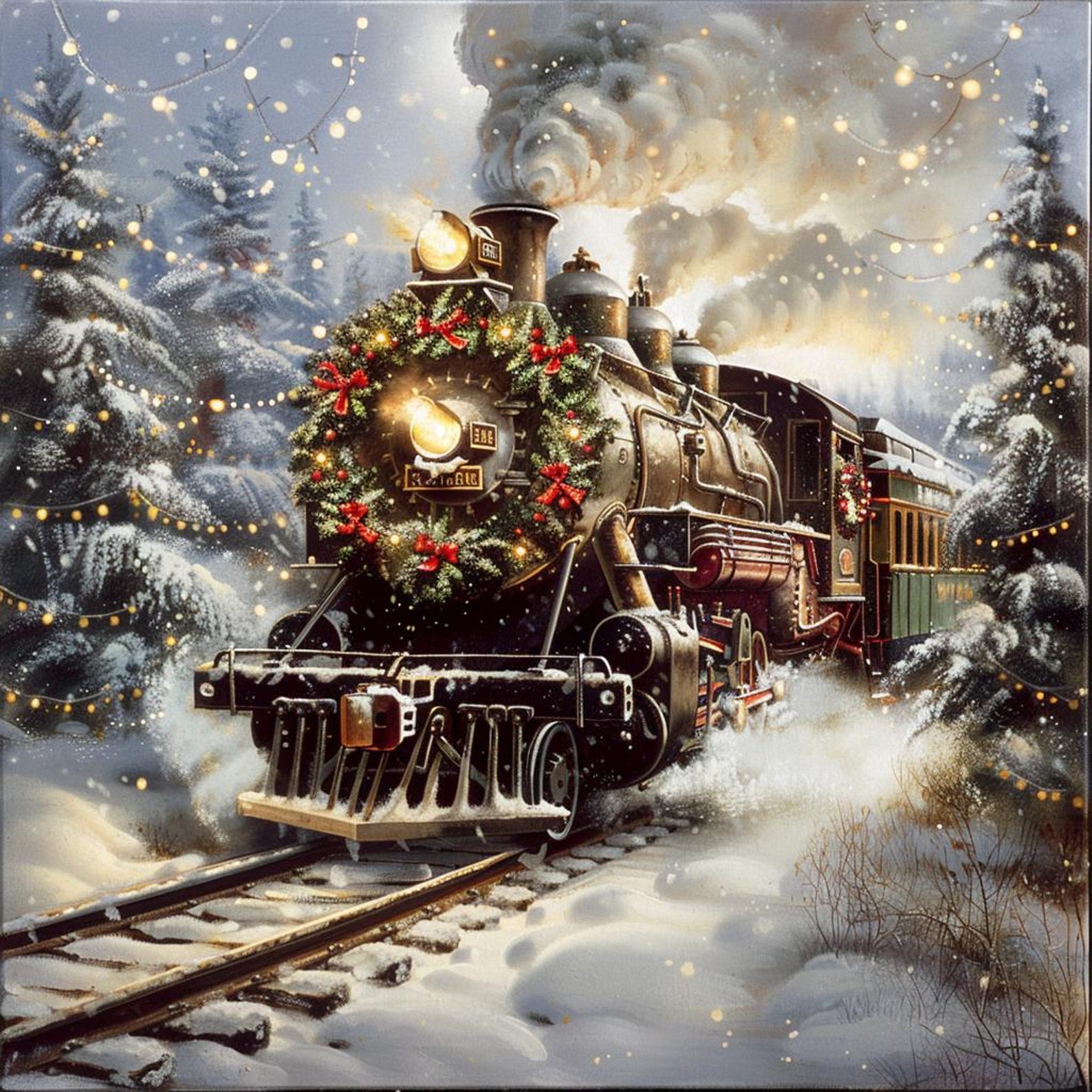24 Christmas Train Clipart, Vintage Holiday Locomotive Art, Winter ...