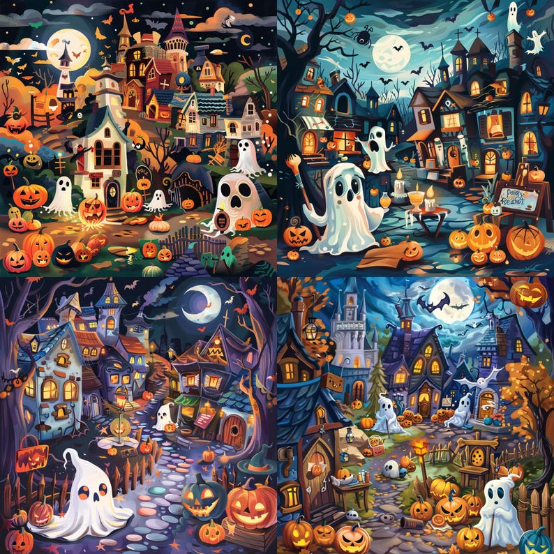 24 Spooky Halloween Clipart Digital Download, Ghost Haunted House Scene ...