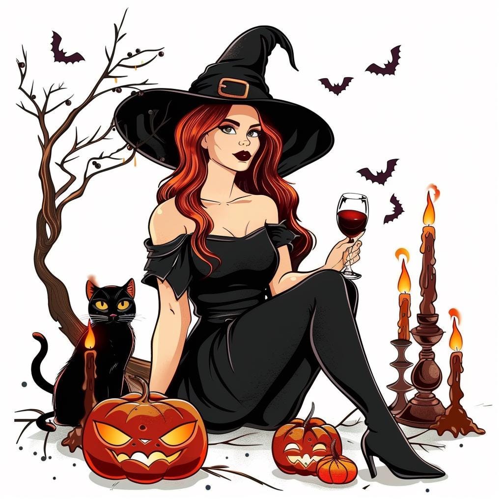 24 Halloween Witch Clipart, Black Cat and Pumpkins, Gothic Artwork ...