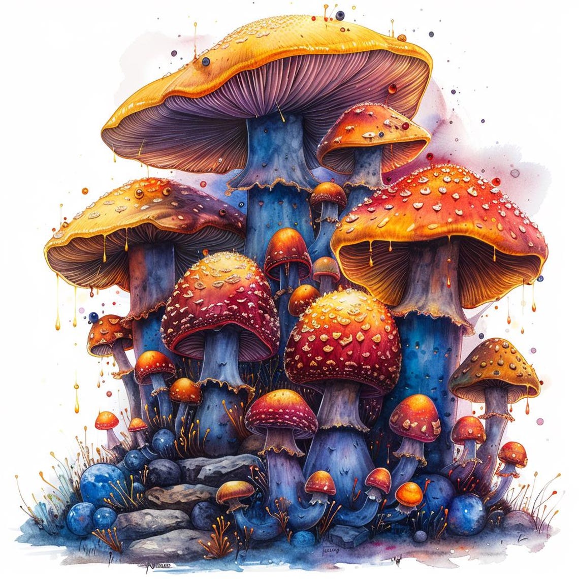 24 Colorful Mushroom Clipart, Enchanted Forest Mushrooms, Nature ...