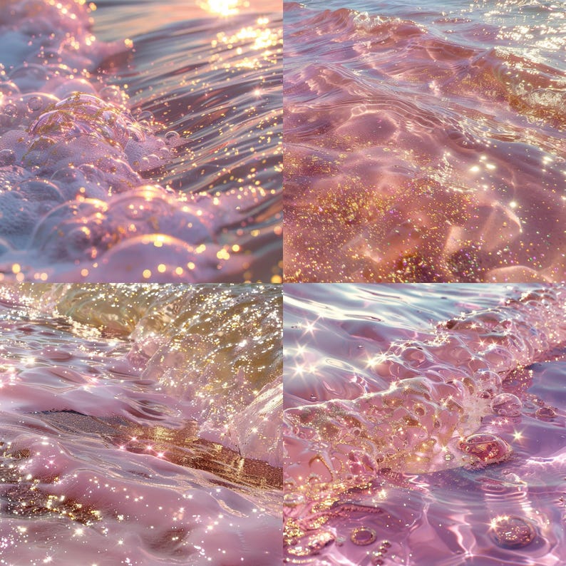 24 Pink Sunset Ocean Waves Clipart, Sparkling Water Aesthetic Digital ...