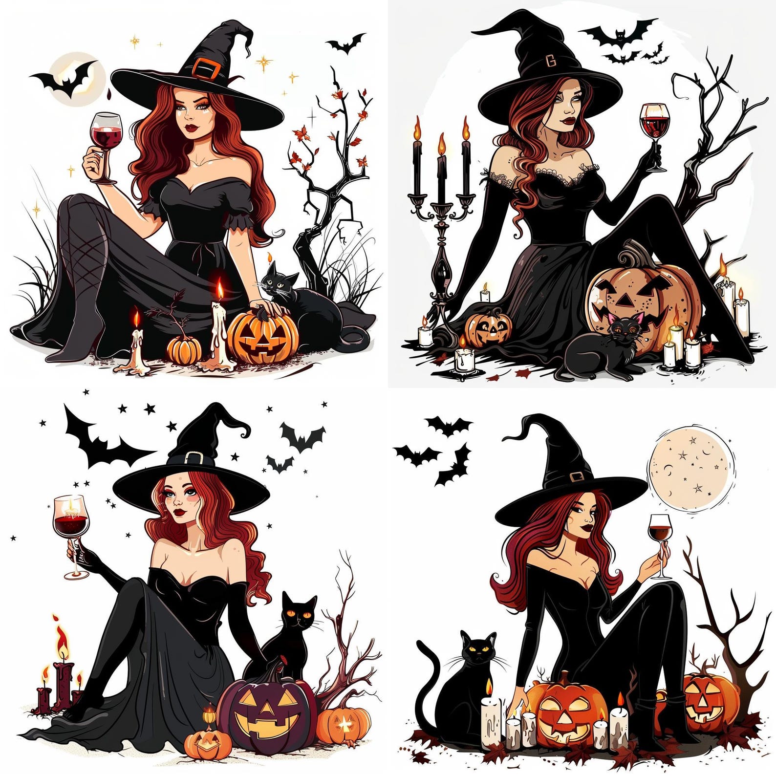 24 Halloween Witch Clipart, Black Cat and Pumpkins, Gothic Artwork ...