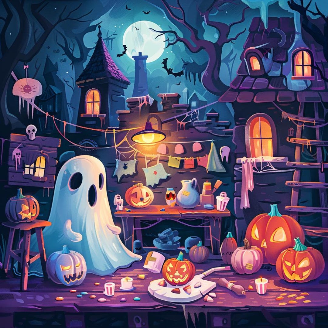 24 Spooky Halloween Clipart Digital Download, Ghost Haunted House Scene ...