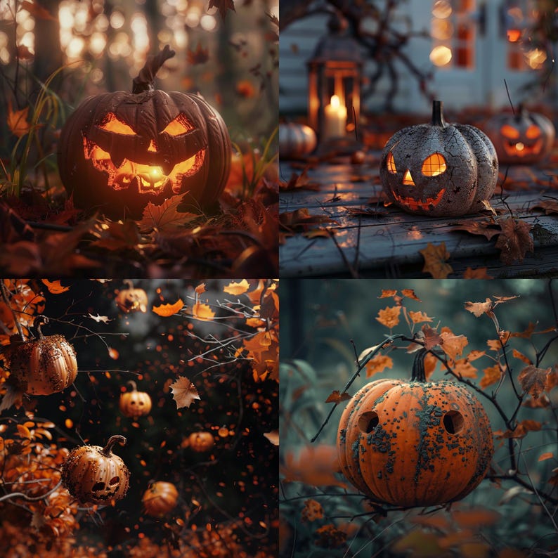 24 Halloween Pumpkin Clipart, Spooky Jack O Lantern Illustration, Fall ...