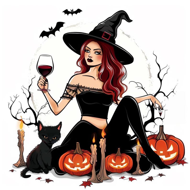 24 Halloween Witch Clipart, Black Cat and Pumpkins, Gothic Artwork ...