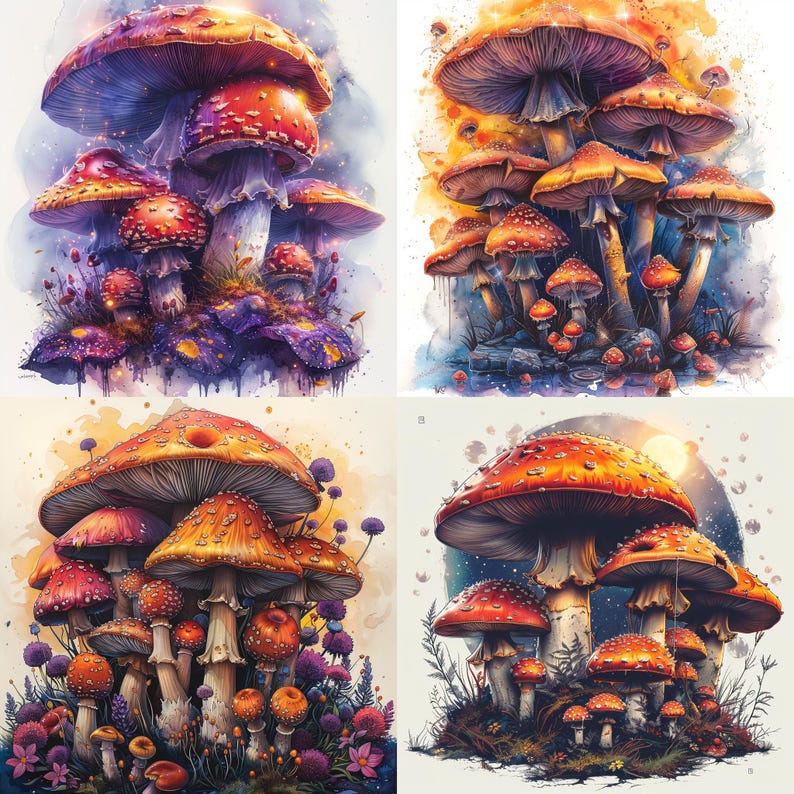 24 Colorful Mushroom Clipart, Enchanted Forest Mushrooms, Nature ...