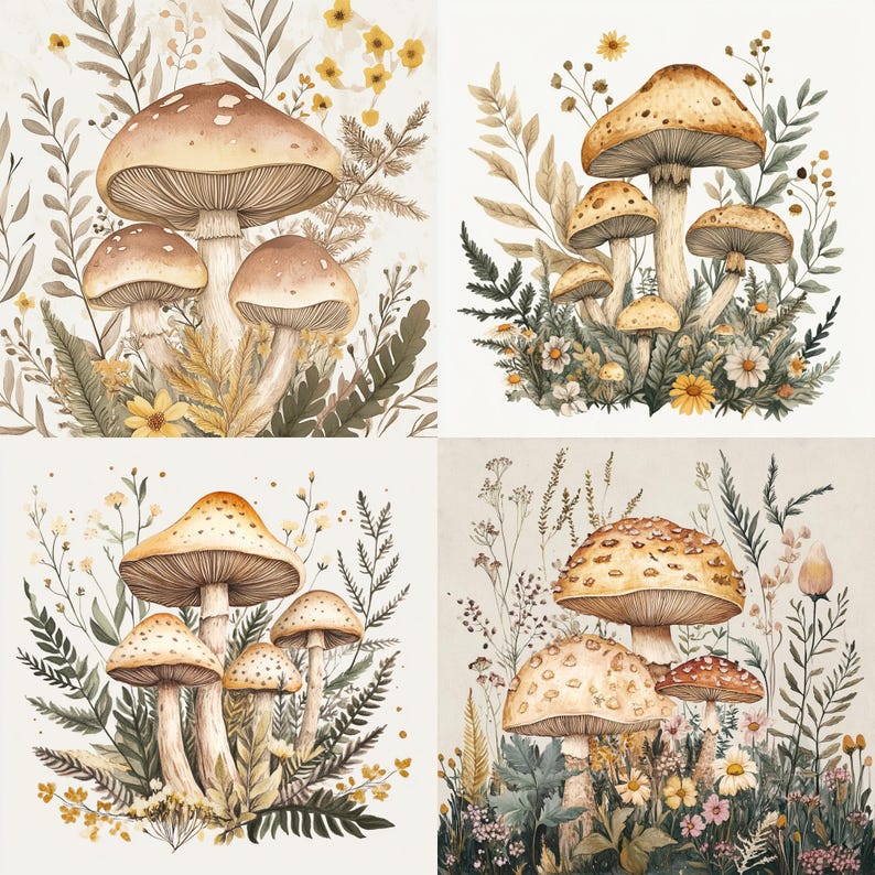 24 Woodland Mushroom Clipart, Forest Fungi Illustration, Nature Decor ...