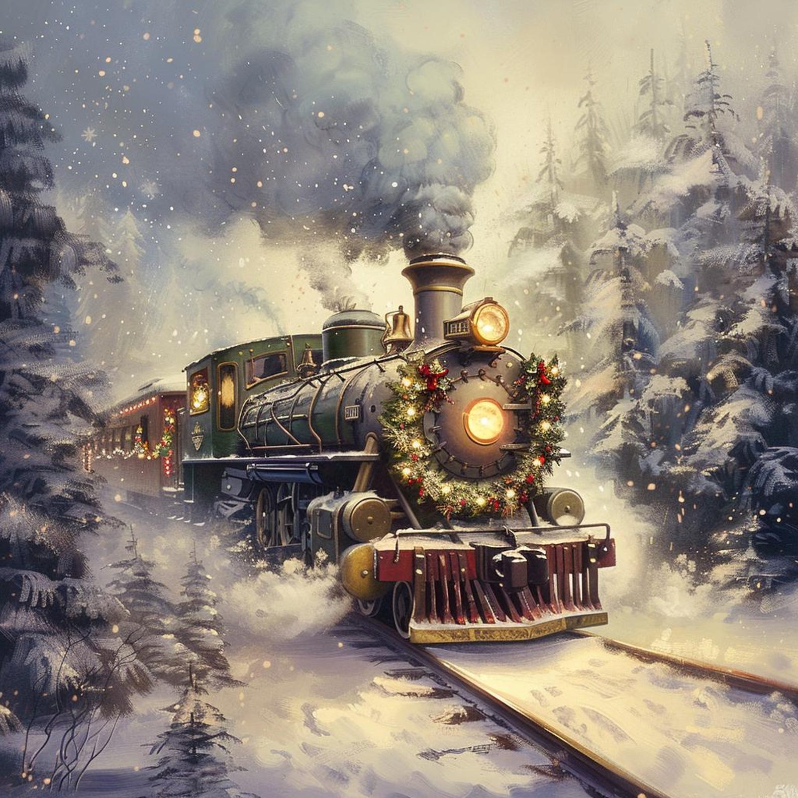 24 Christmas Train Clipart, Vintage Holiday Locomotive Art, Winter ...