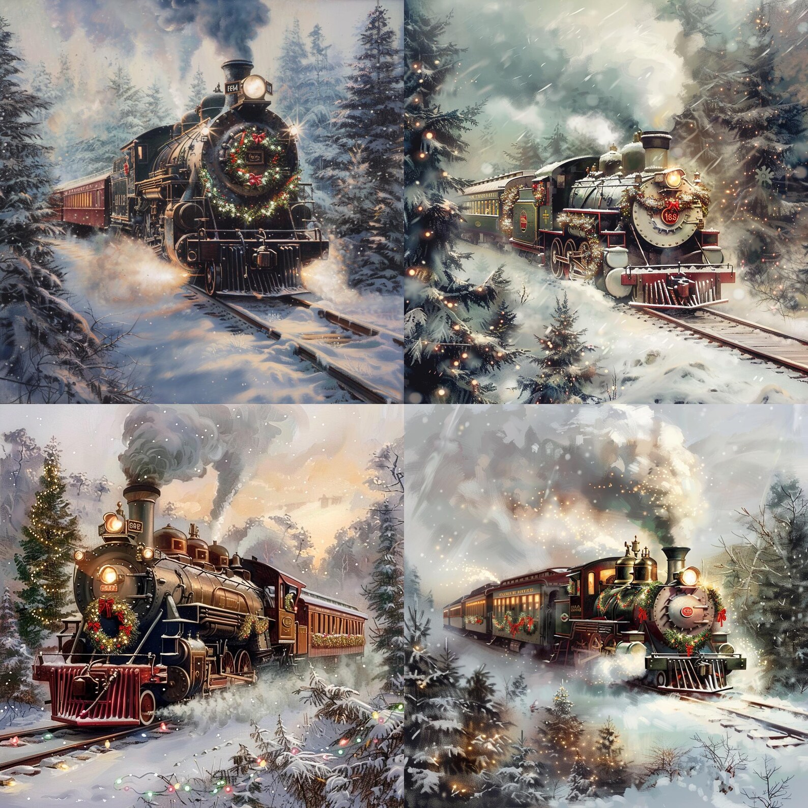 24 Christmas Train Clipart, Vintage Holiday Locomotive Art, Winter ...