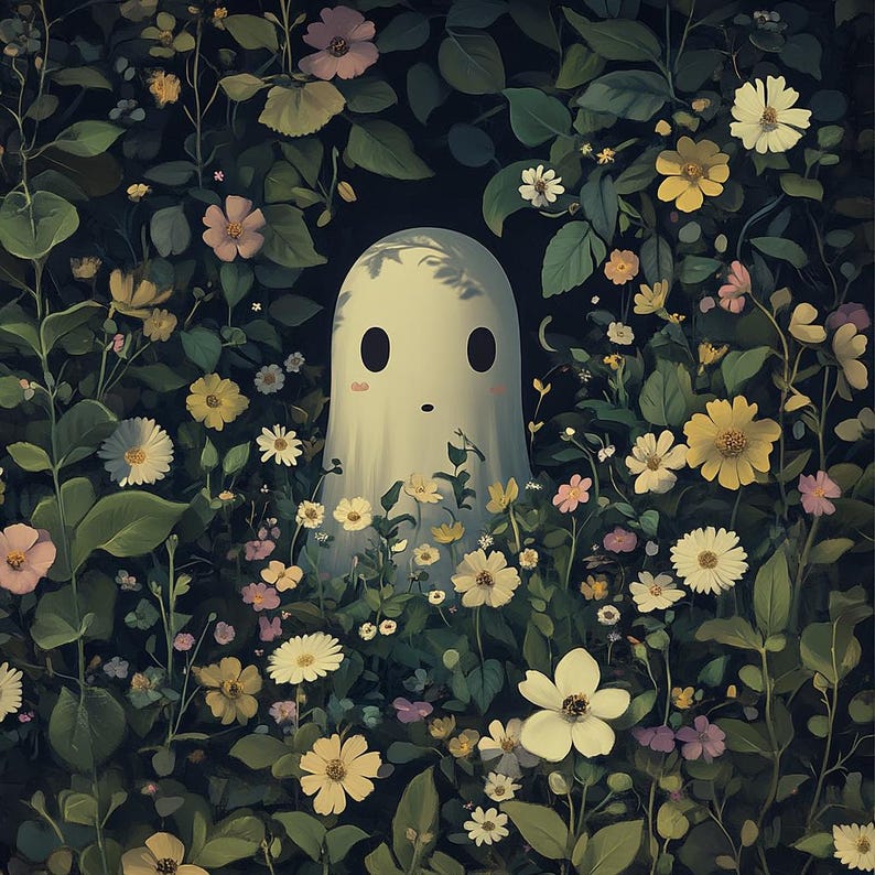 24 Ghost in Floral Garden Clipart, Cute Ghost Illustration, Halloween ...