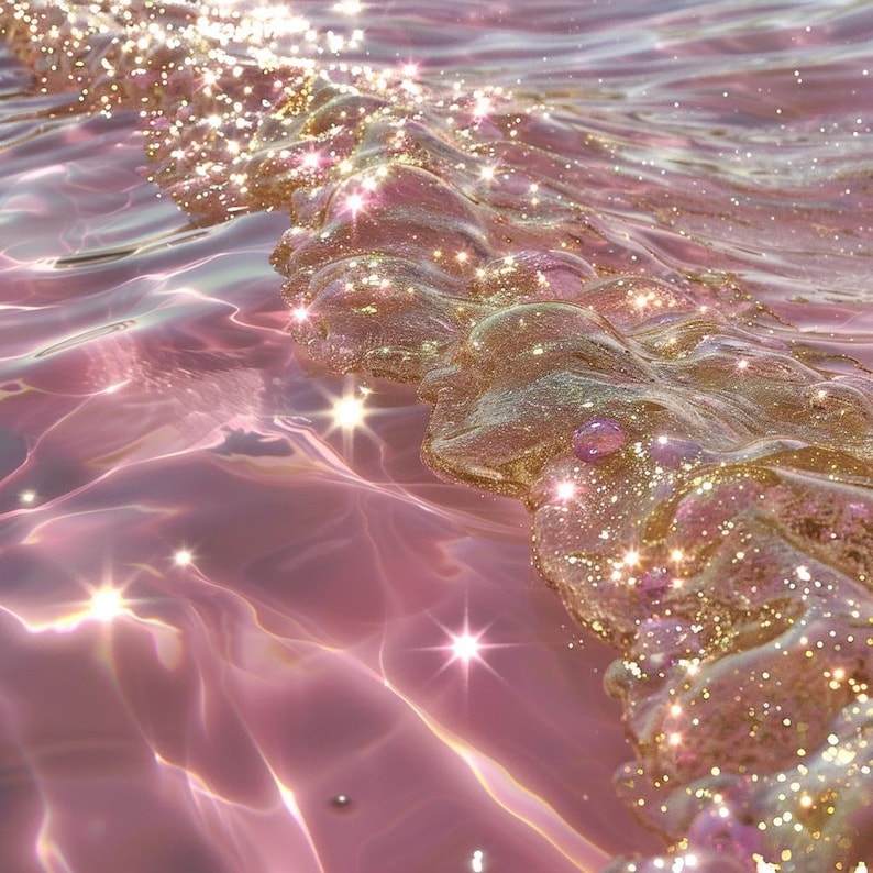24 Pink Sunset Ocean Waves Clipart, Sparkling Water Aesthetic Digital ...