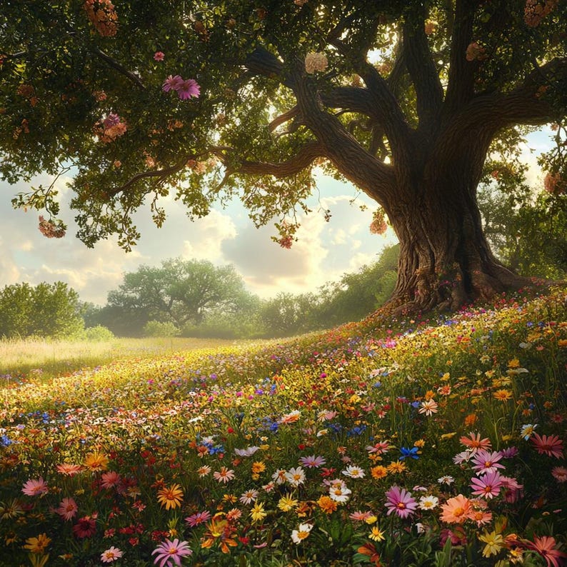 24 Beautiful Floral Meadow Clipart, Tree and Flowers Digital Art ...