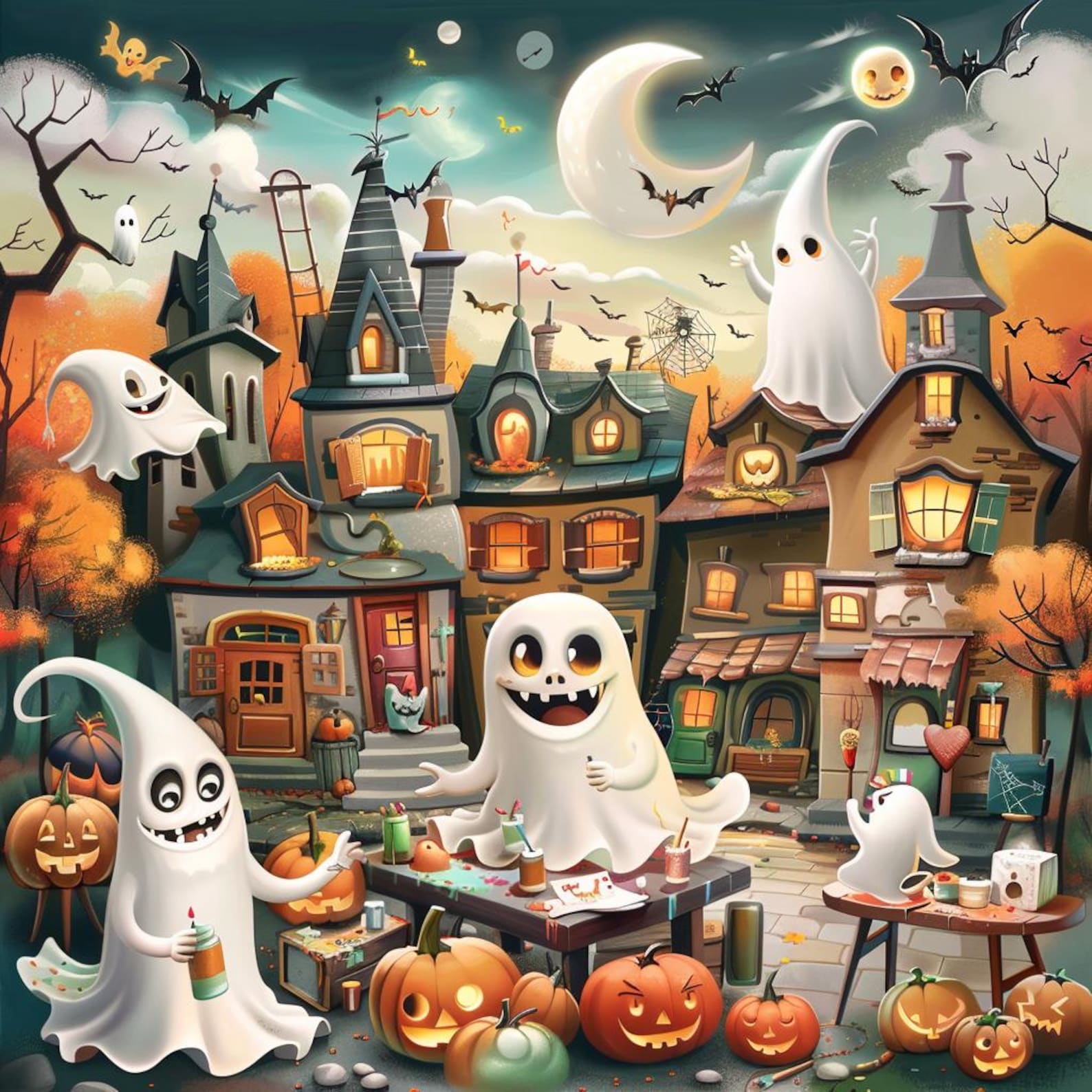 24 Spooky Halloween Clipart Digital Download, Ghost Haunted House Scene ...