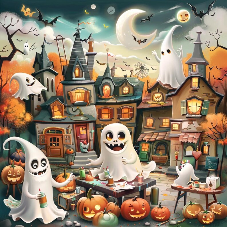 24 Spooky Halloween Clipart Digital Download, Ghost Haunted House Scene ...