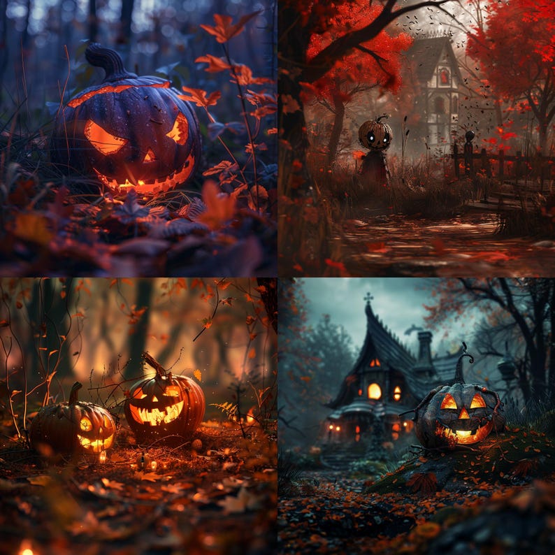 24 Halloween Pumpkin Clipart, Spooky Jack O Lantern Illustration, Fall ...