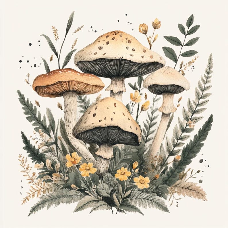 24 Woodland Mushroom Clipart, Forest Fungi Illustration, Nature Decor ...