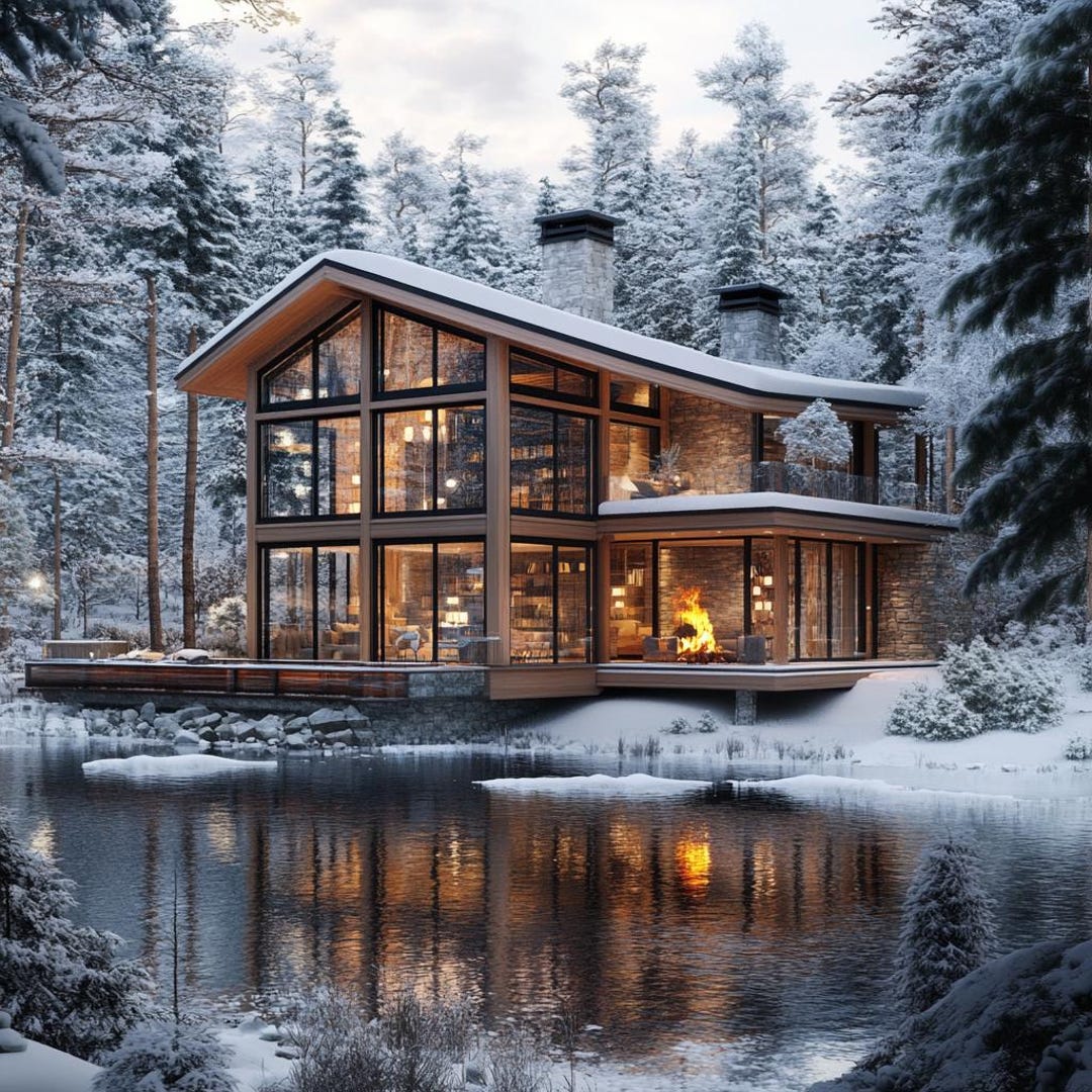 24 Winter Cabin Clipart, Snowy Lodge Illustration, Cozy Home Drawing ...