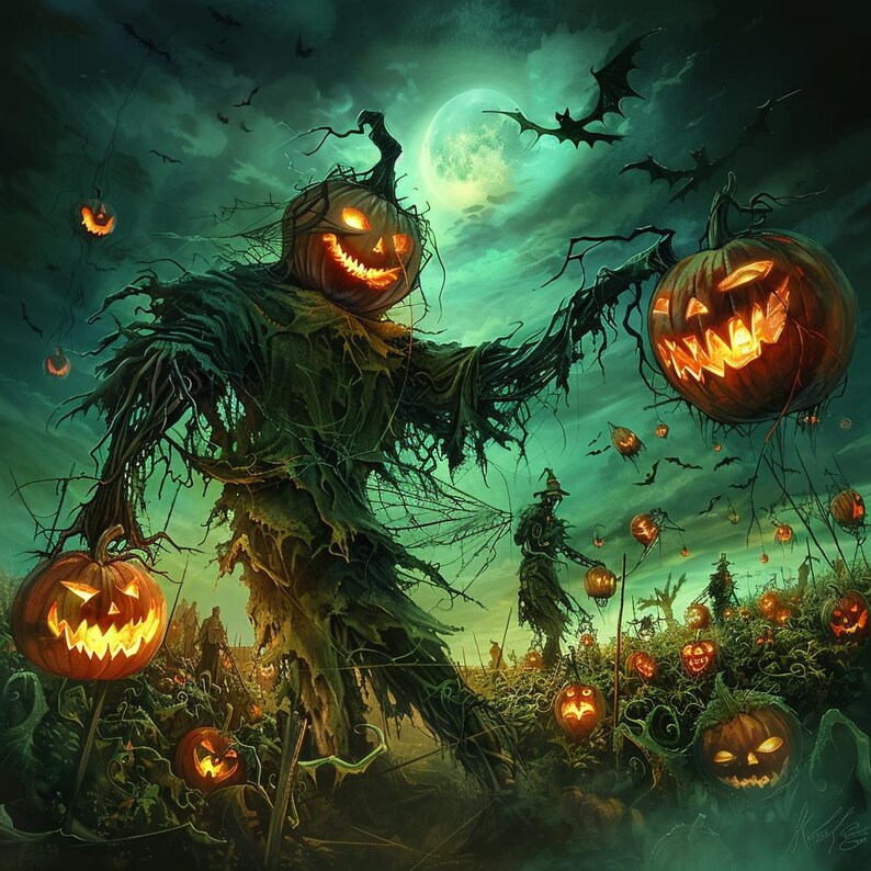 24 Halloween Scarecrow Clipart, Spooky Pumpkin Field, Gothic Clipart ...