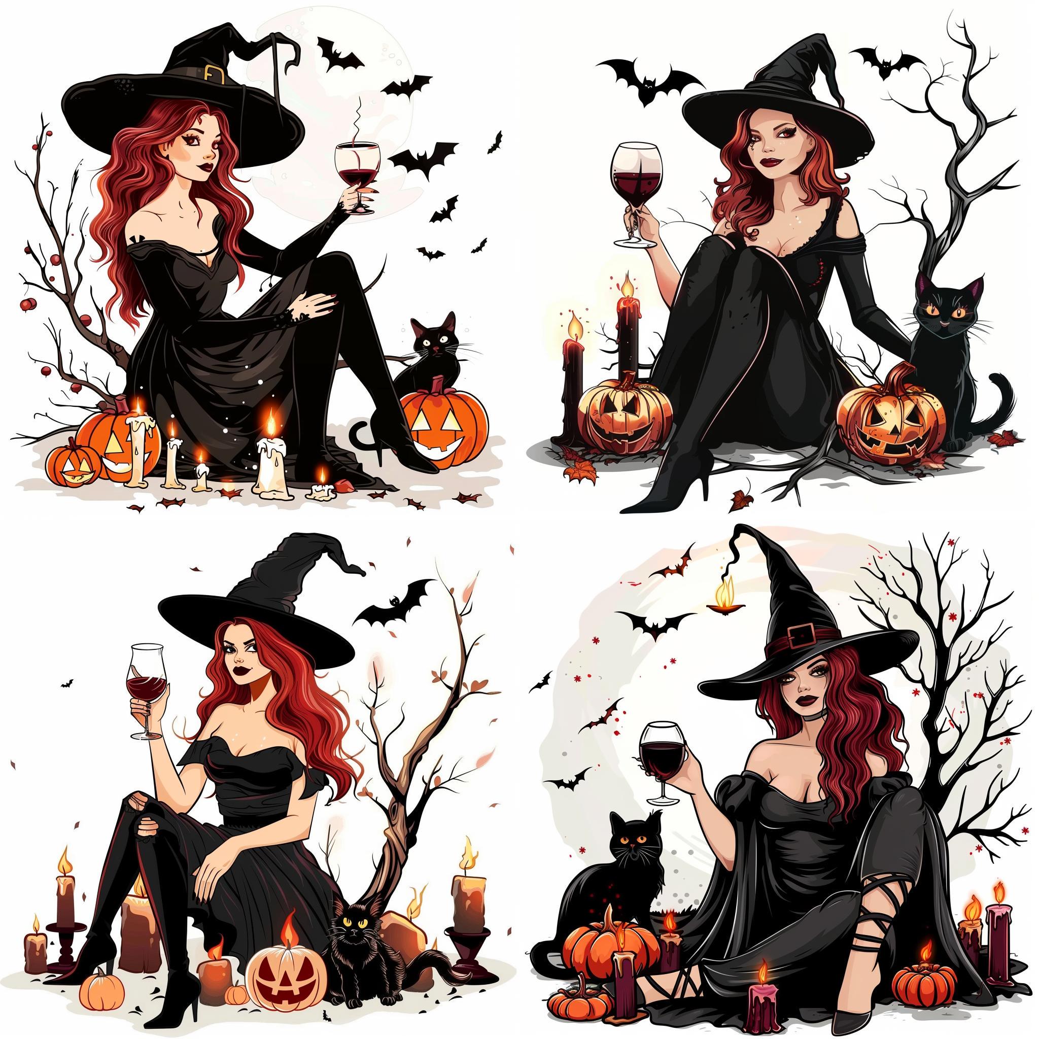 24 Halloween Witch Clipart, Black Cat and Pumpkins, Gothic Artwork ...