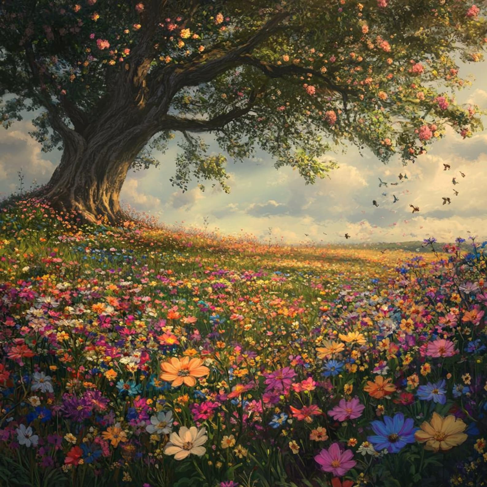 24 Beautiful Floral Meadow Clipart, Tree and Flowers Digital Art ...