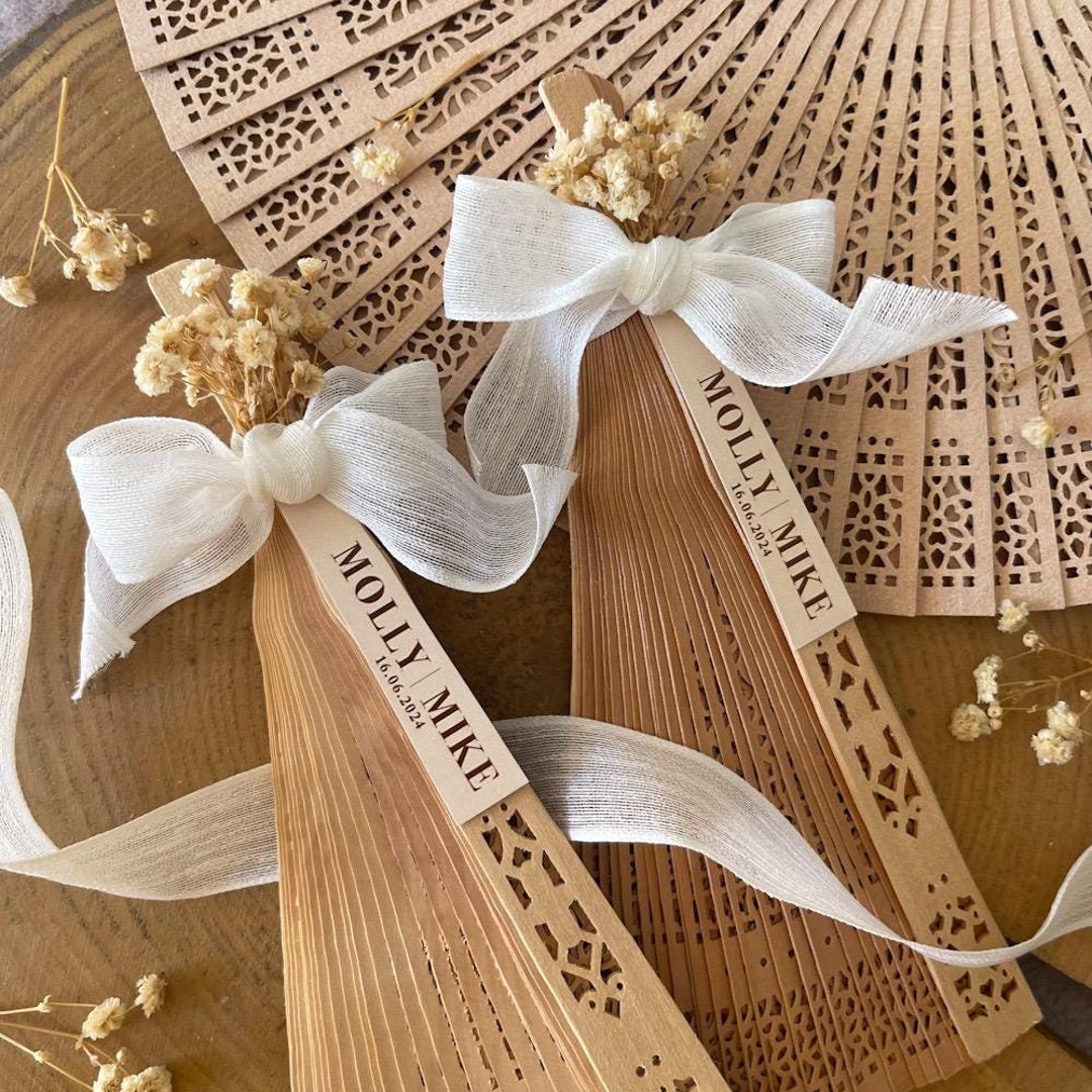 Personalized Wooden Hand Fans: Wedding Favors With Ribbon & Flower - Etsy