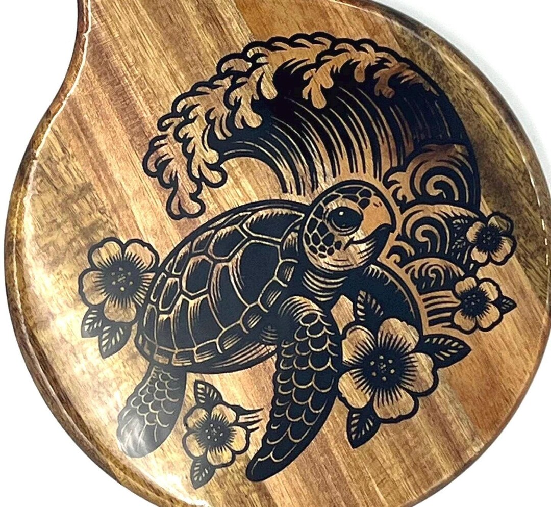 Sea Turtle Themed Wall Decor | Laser Engraved Cutting Board With Epoxy ...