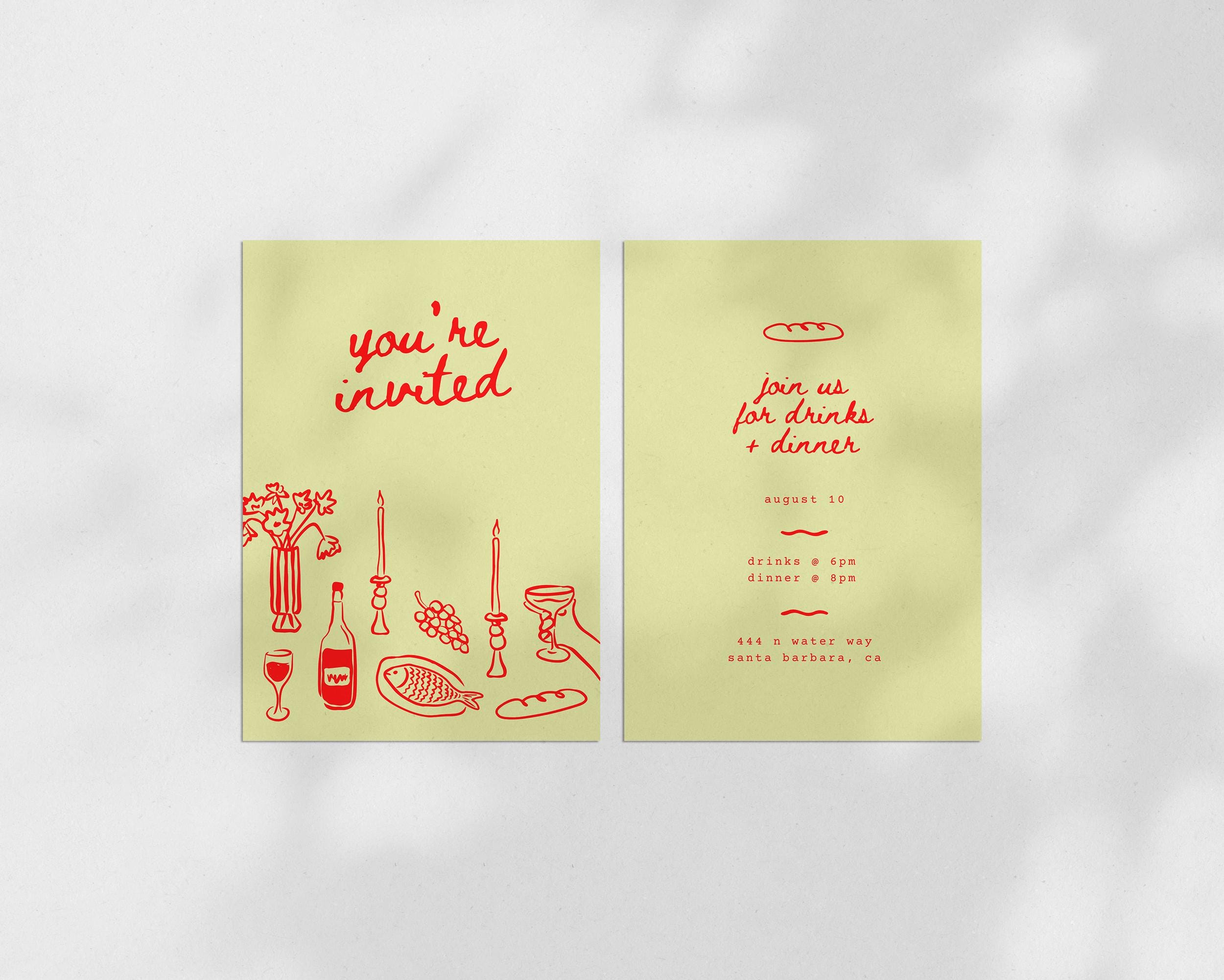 Dinner Party Invitation Template | Colorful, Whimsical, Hand Drawn ...