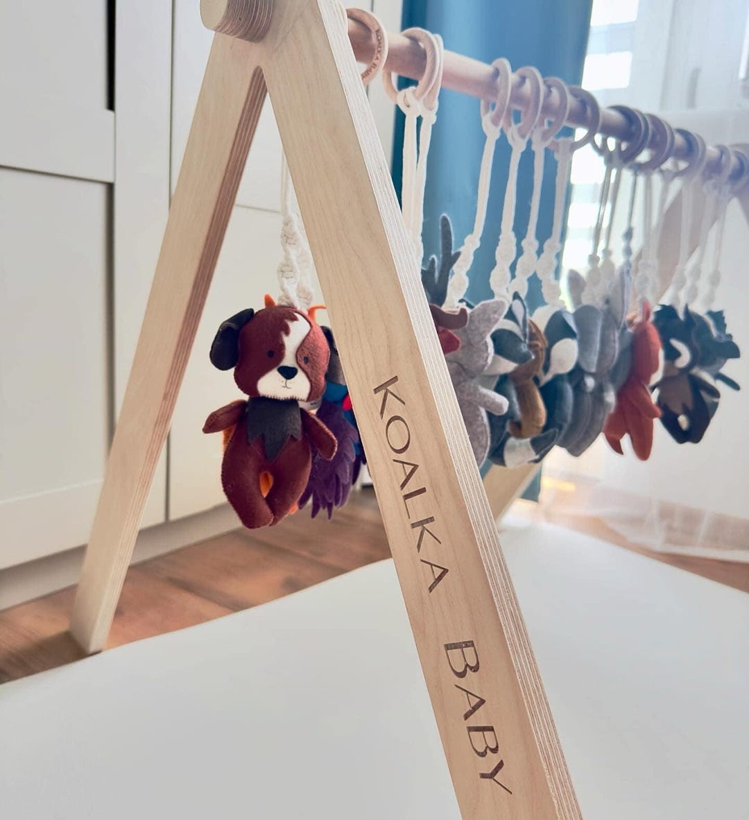 Montessori Baby Play Gym Wooden Stand – Maple Wood Baby Activity Center ...