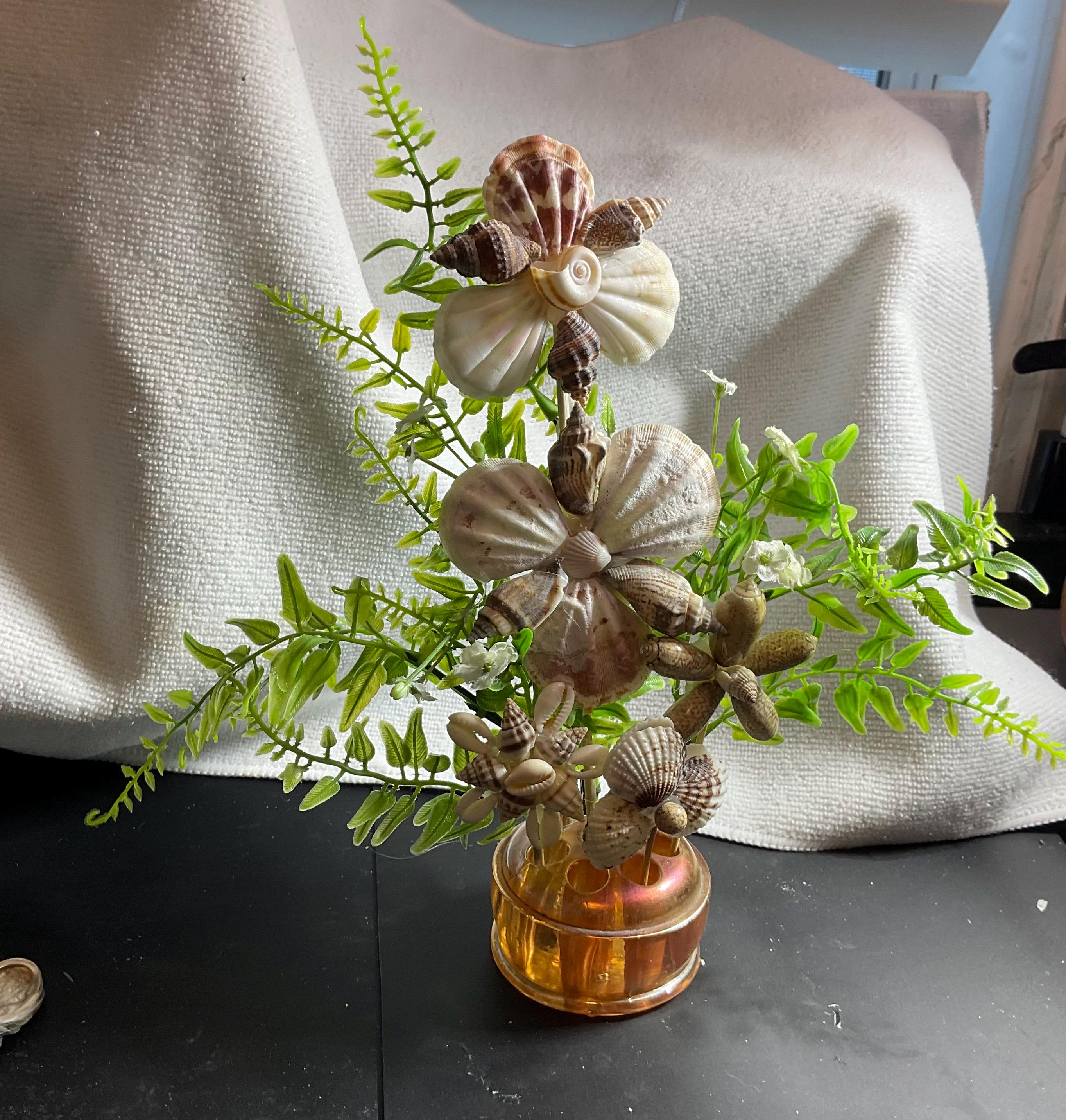 Antique Marigold Carnival Glass Flower Frog: Seashell Flower ...