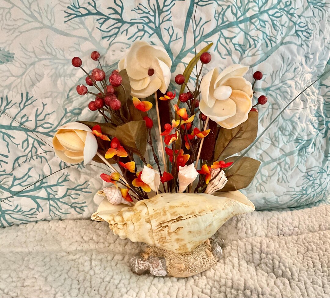 Seashell Planter Resin With Dried Flowers and Handmade Seashell Flowers ...
