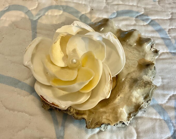 Handmade Oyster Shell Flower: Coastal Paperweight Decor (5”x6”) - Etsy