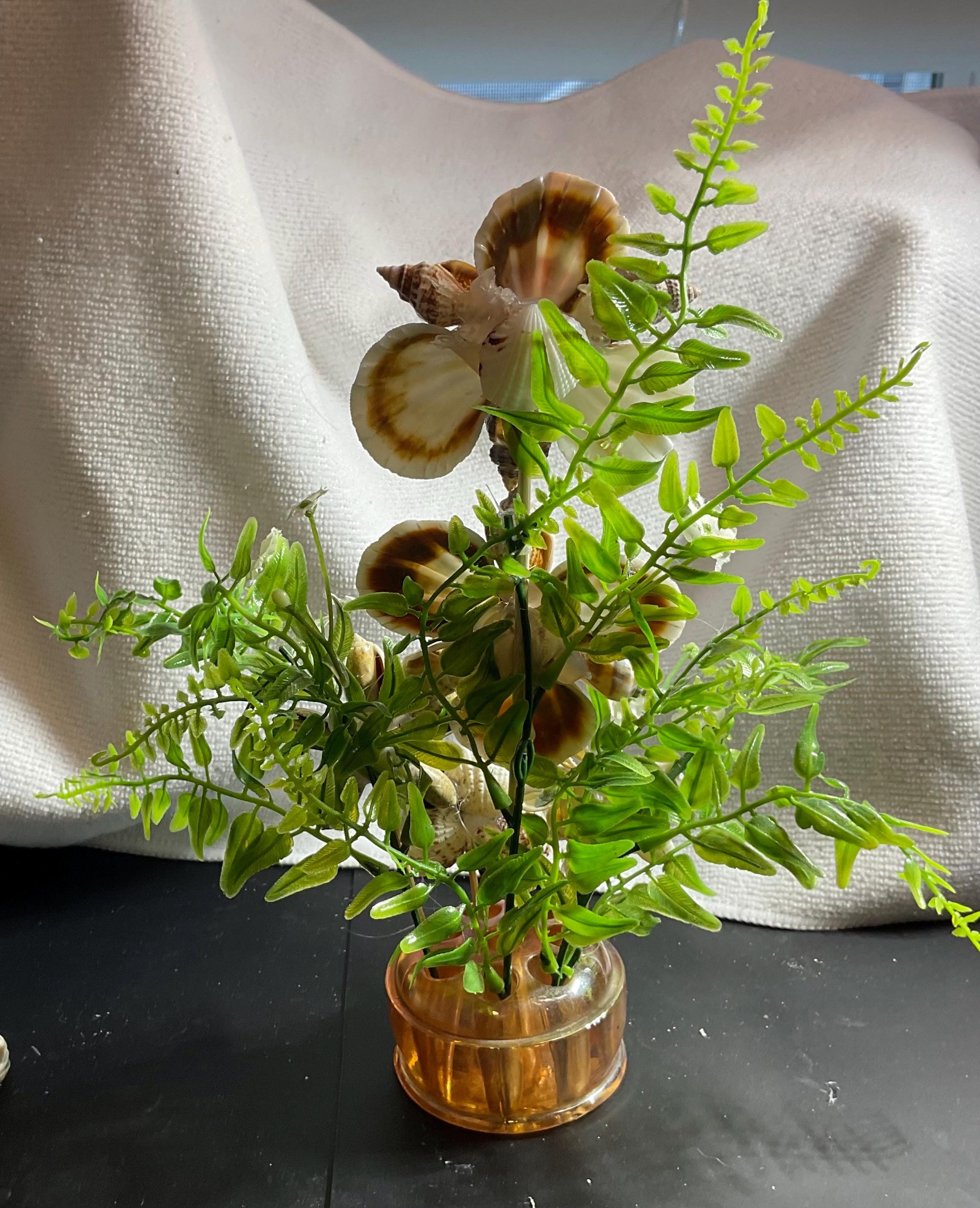 Antique Marigold Carnival Glass Flower Frog: Seashell Flower ...