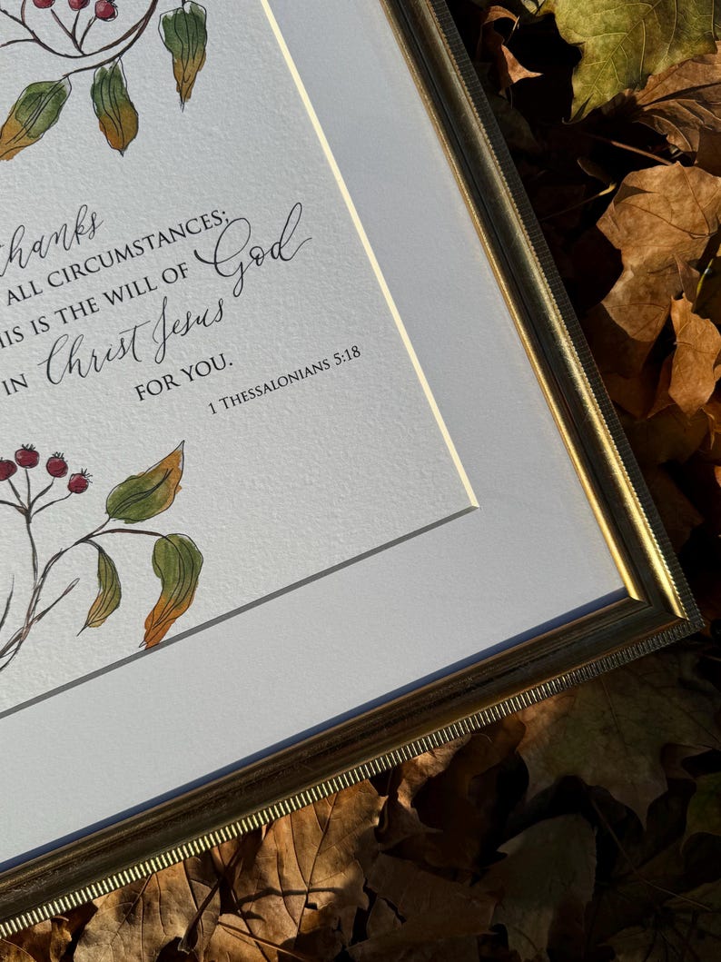 Floral Bible Verse Print • 1 Thessalonians 5:18, Watercolor Calligraphy ...