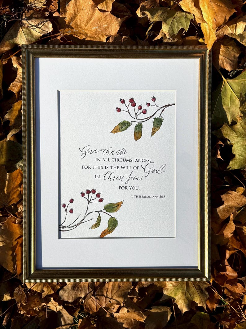 Floral Bible Verse Print • 1 Thessalonians 5:18, Watercolor Calligraphy ...