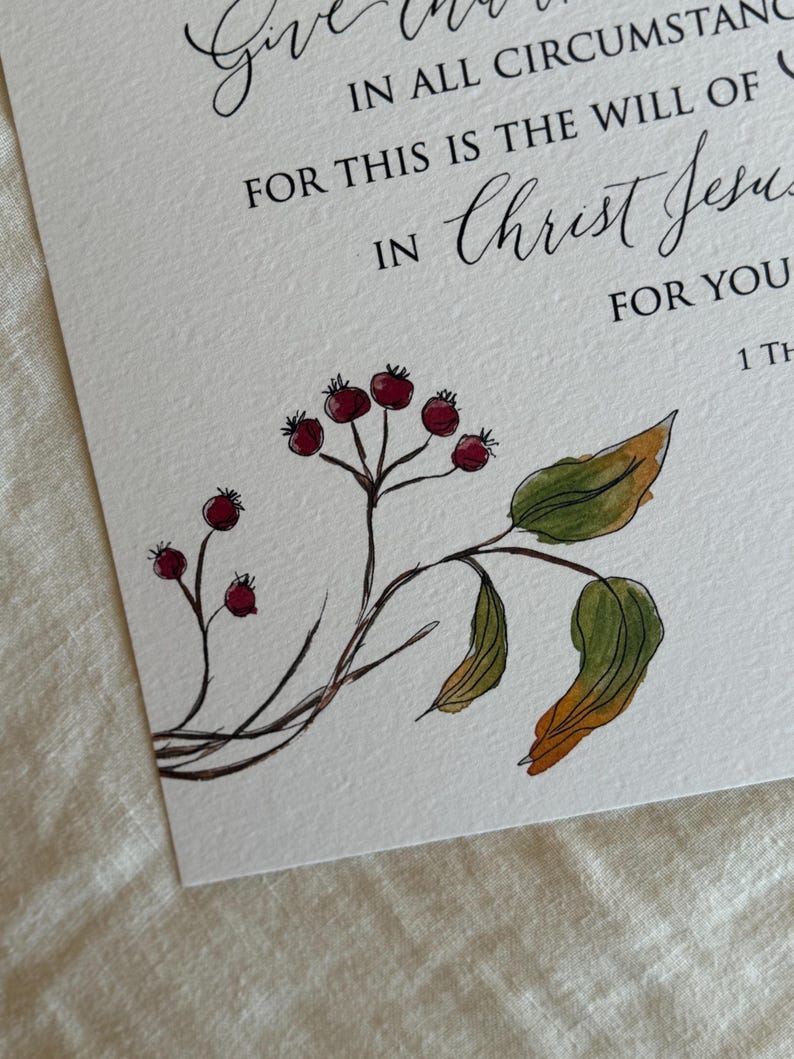 Floral Bible Verse Print • 1 Thessalonians 5:18, Watercolor Calligraphy ...