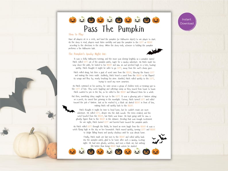 Pass the Pumpkin Game Halloween Printable, Left Right Game ...