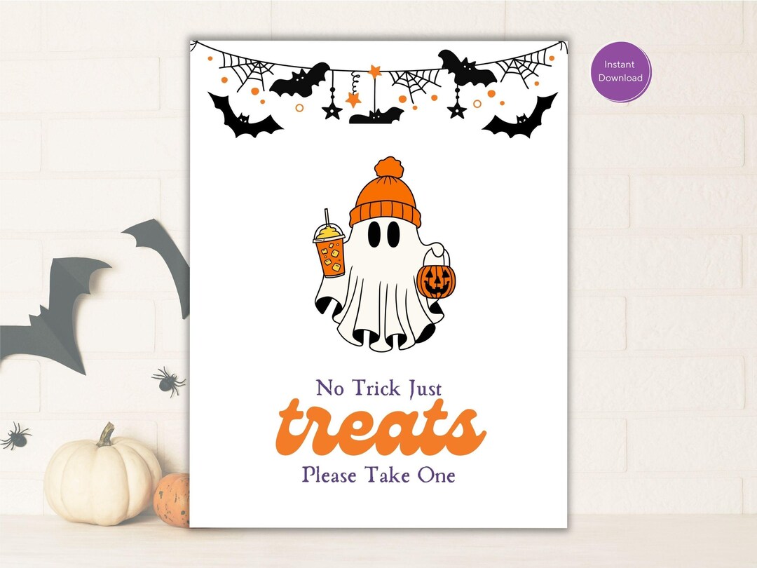 Halloween Trick or Treat Sign, Halloween Candy Sign, Printable ...
