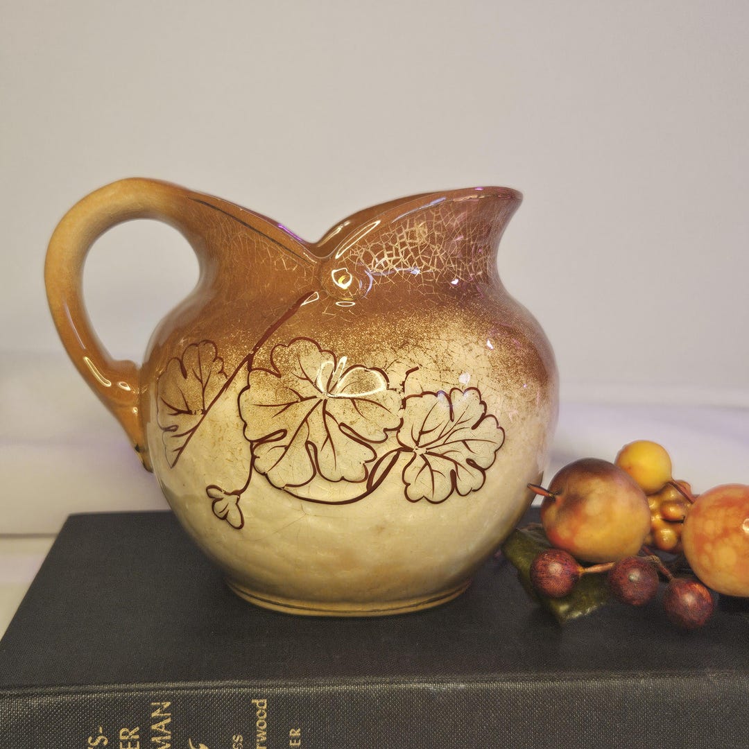 Vintage Haynes Avalon Pitcher Vase: 6 Inch Faience With Leaf Design - Etsy