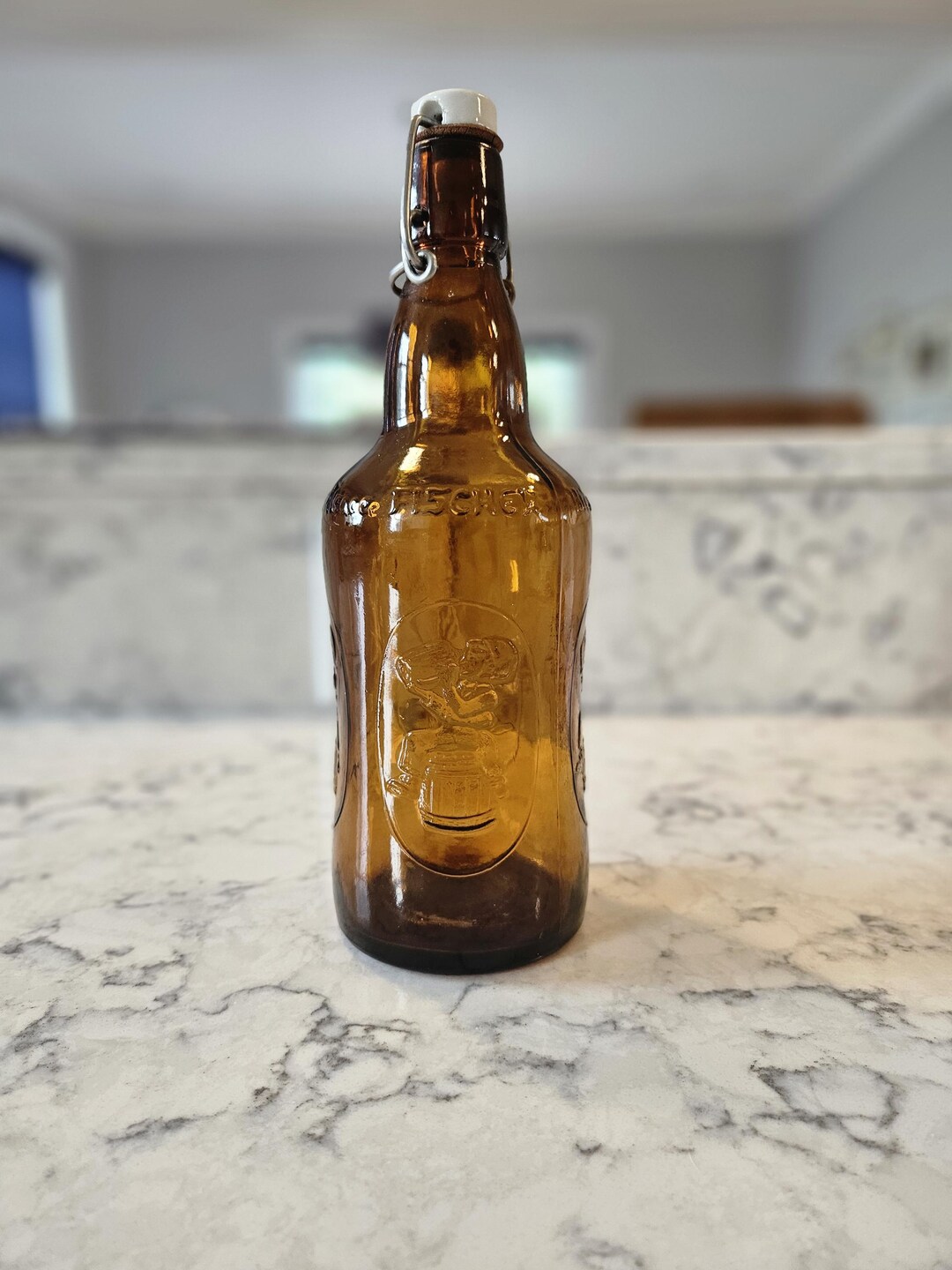 Vintage - Biere D'alsace Fischer Bottle - Porcelain Cap With Wire Clasp ...