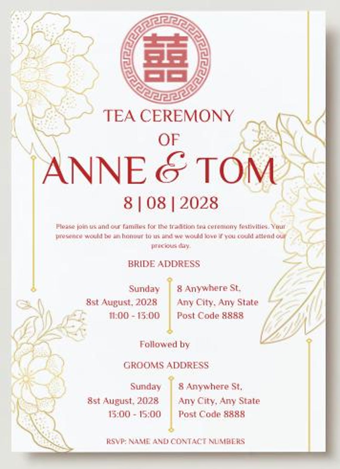 Traditional Chinese Tea Ceremony Invitation Oriental Design Double ...