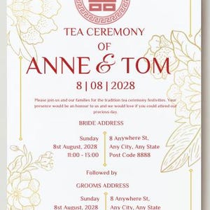 Traditional Chinese Tea Ceremony Invitation Oriental Design Double ...