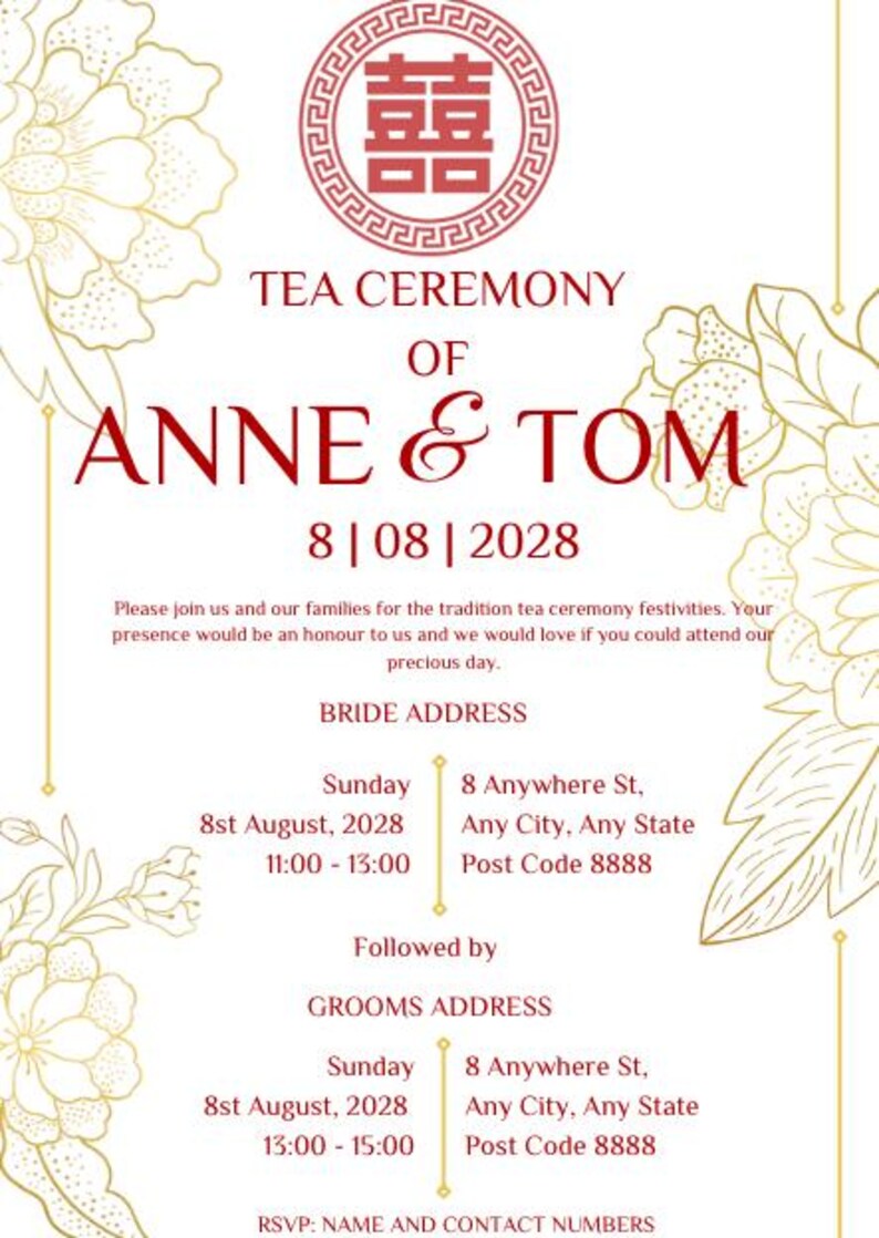 Traditional Chinese Tea Ceremony Invitation Oriental Design Double ...