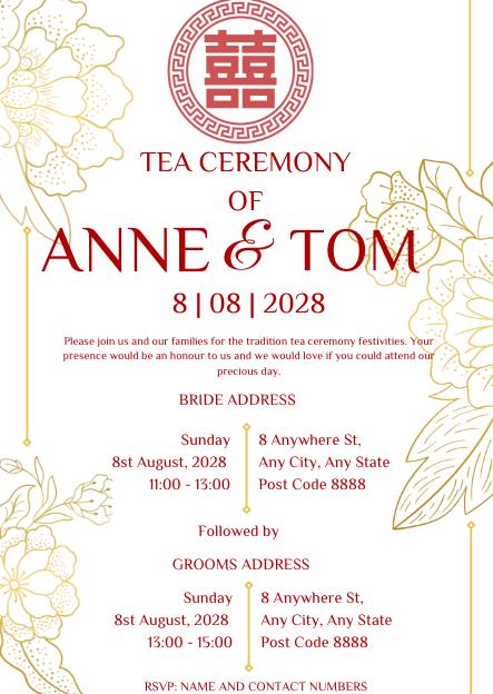 Traditional Chinese Tea Ceremony Invitation Oriental Design Double ...