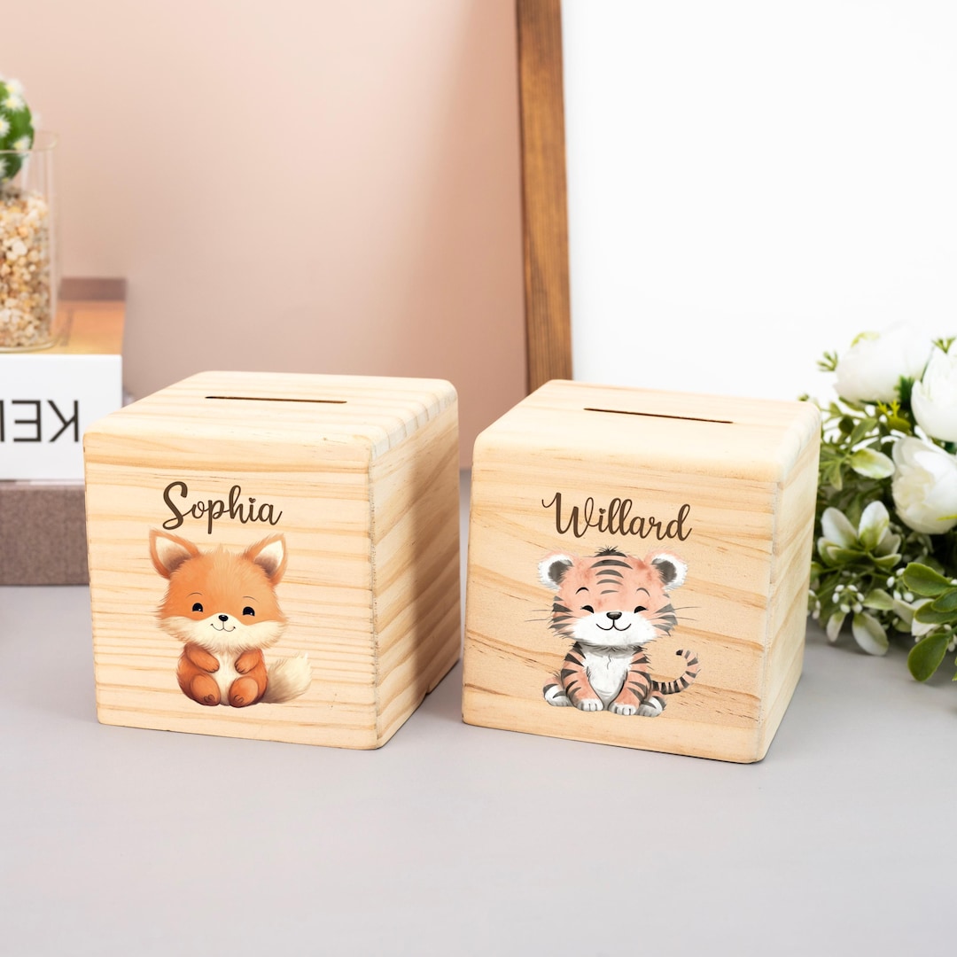 Personalized Baby Money Box,wooden Money Box,animal Piggy Bank,child ...