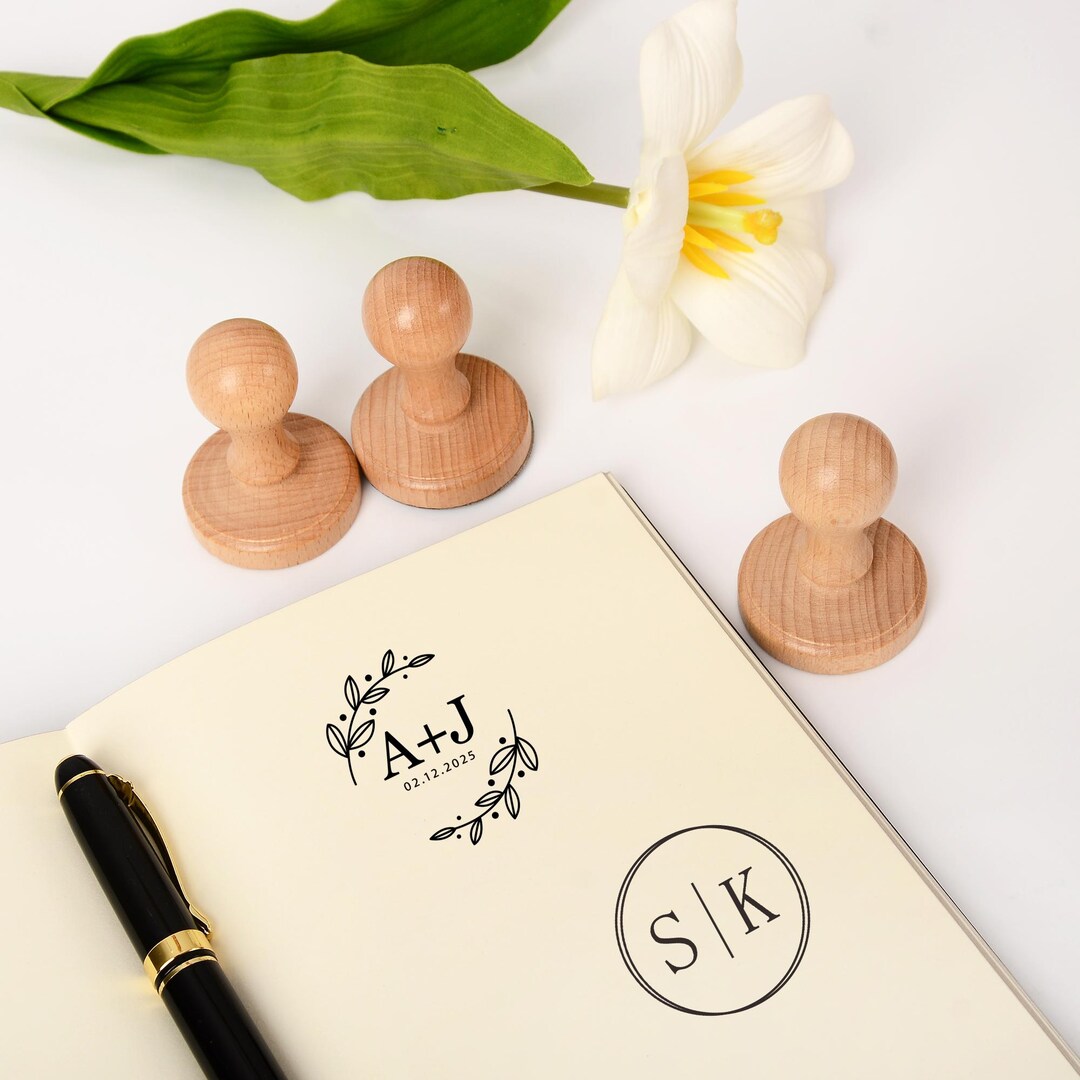 Custom Wooden Handle Wedding Stamp: Personalized Initial Stationery ...